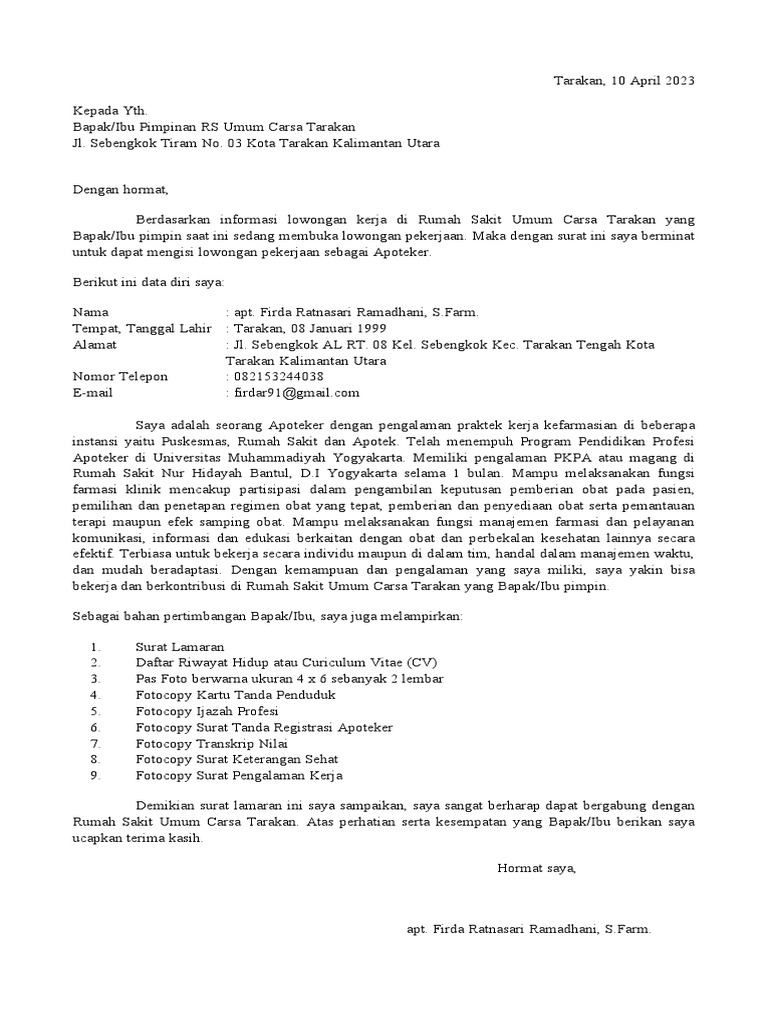 SURAT LAMARAN CARSA.docx | PDF