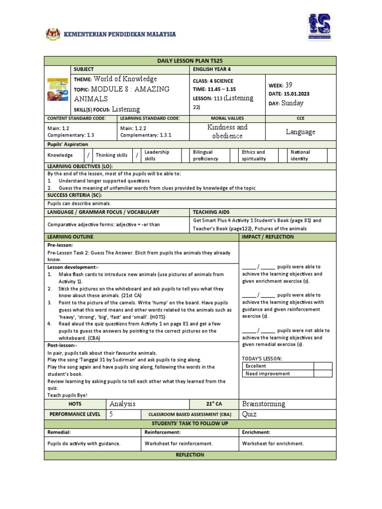 Bi Y4 TS25 Module 8 (LP113-128) | PDF | Lesson Plan | Teachers