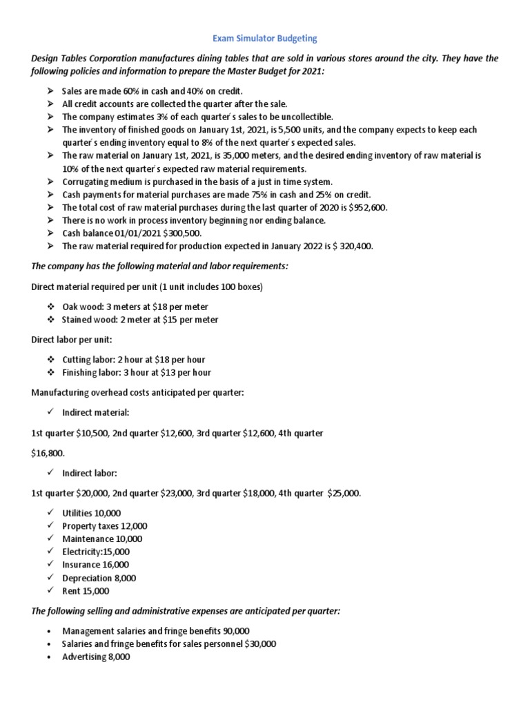 Exam Simulator Budgeting PDF | PDF | Inventory | Expense