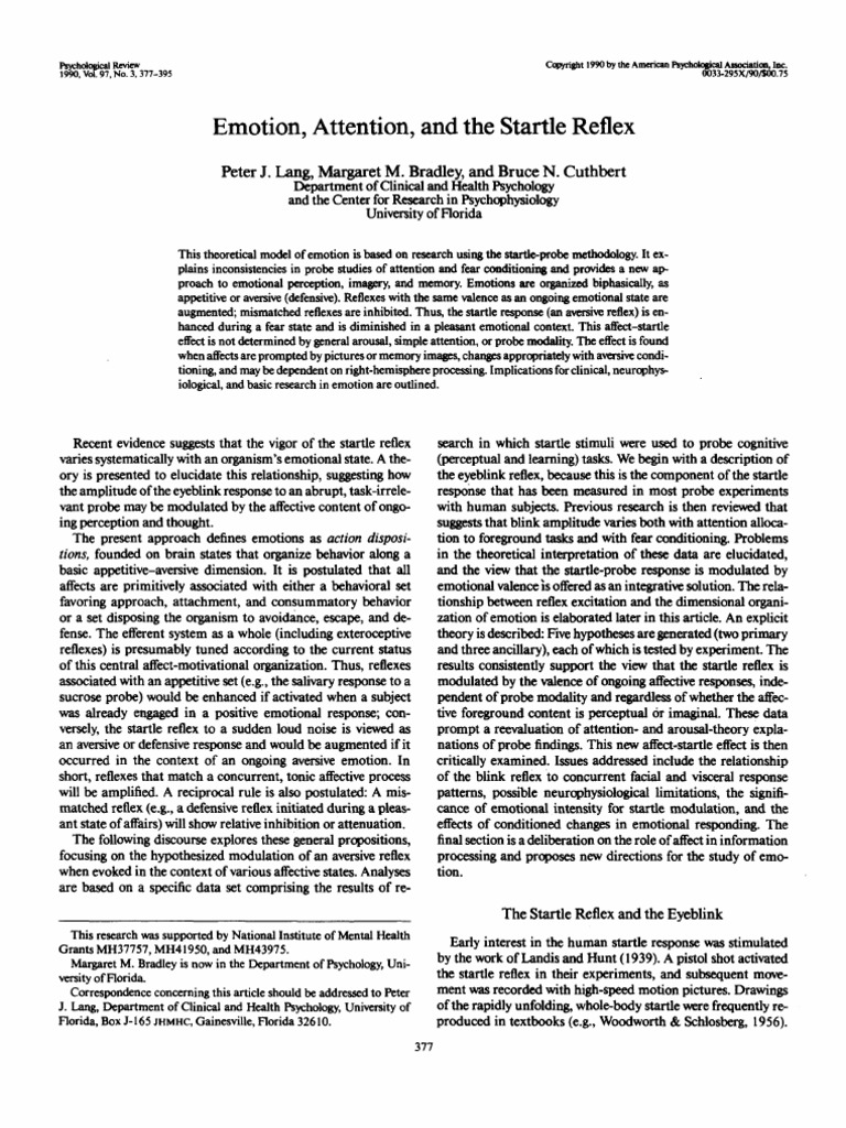 [Artículo] Emotion, attention, and the startle reflex.pdf | PDF