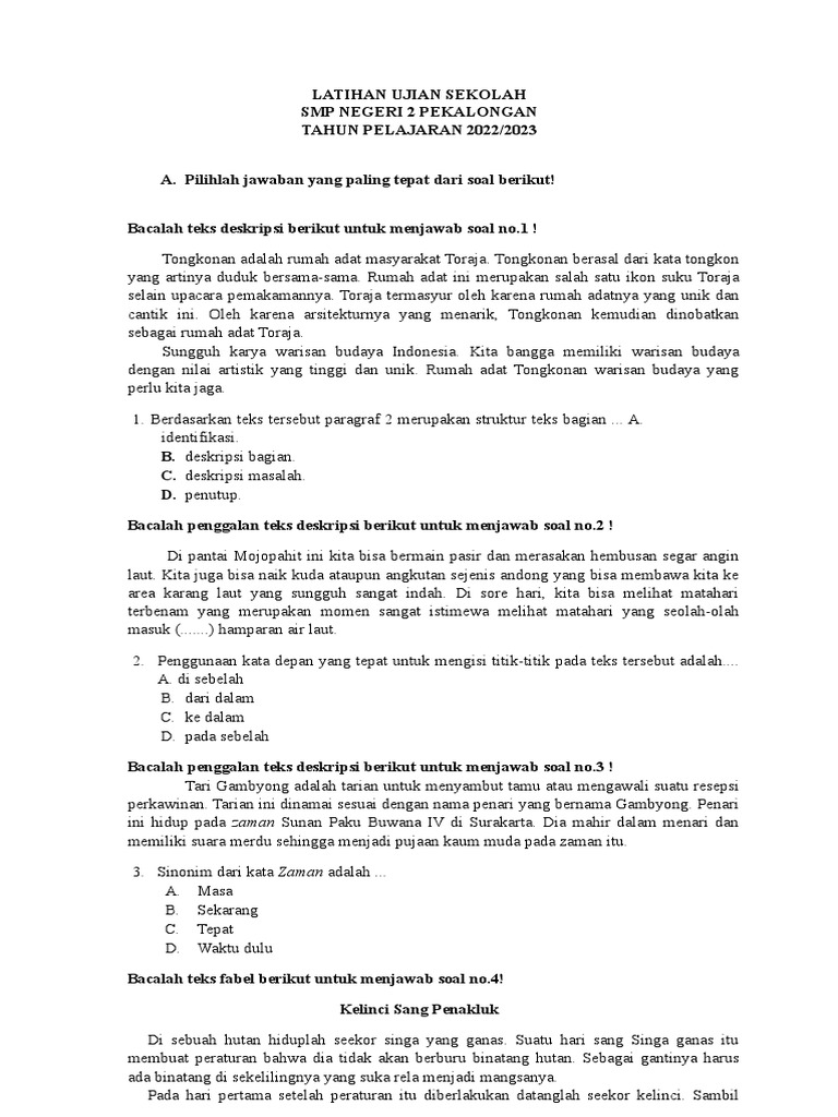 Latihan Us Bindo 2023 | PDF