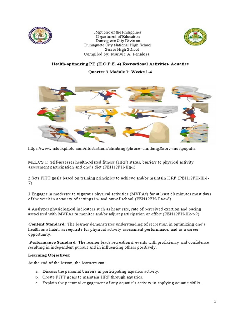 Health-Optimizing PE (H.O.P.E. 4) Recreational Activities-Aquatics ...