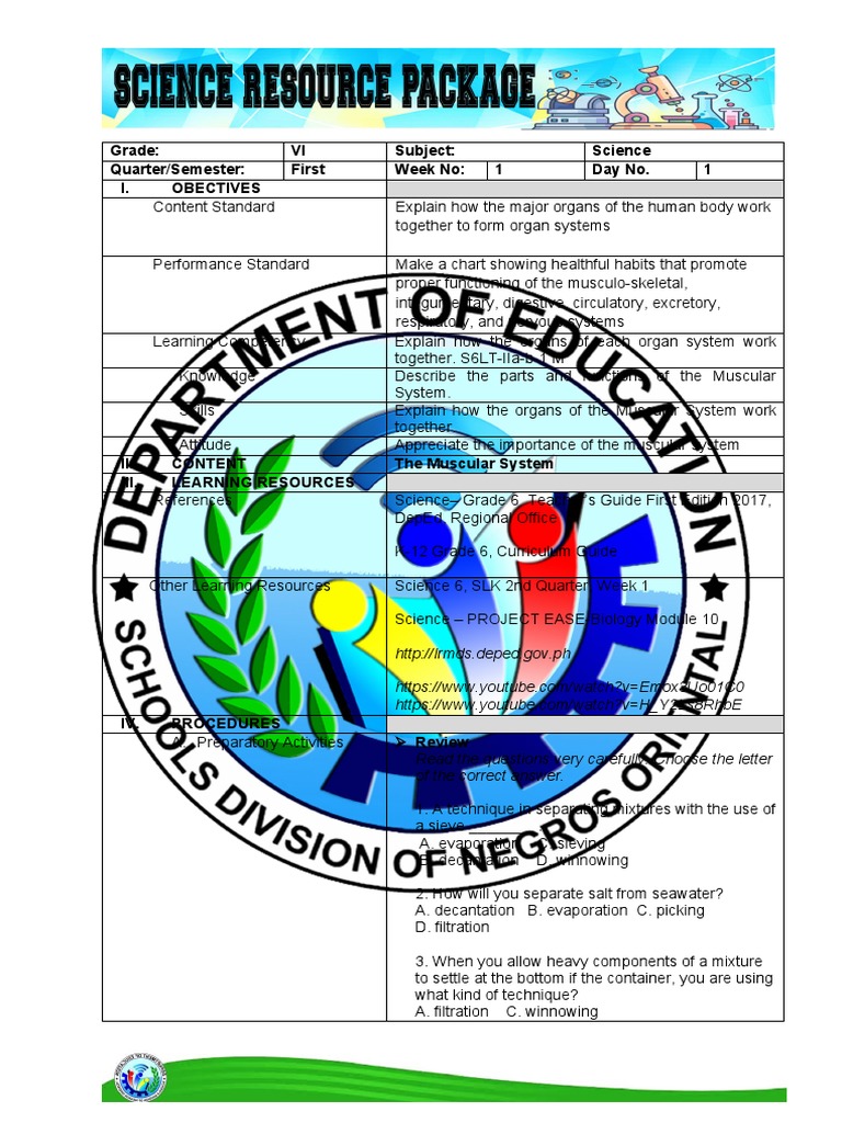DLP SCIENCE 6 Quarter 2 Week 1 Day 1 | Download Free PDF | Skeletal Muscle | Cardiac Muscle
