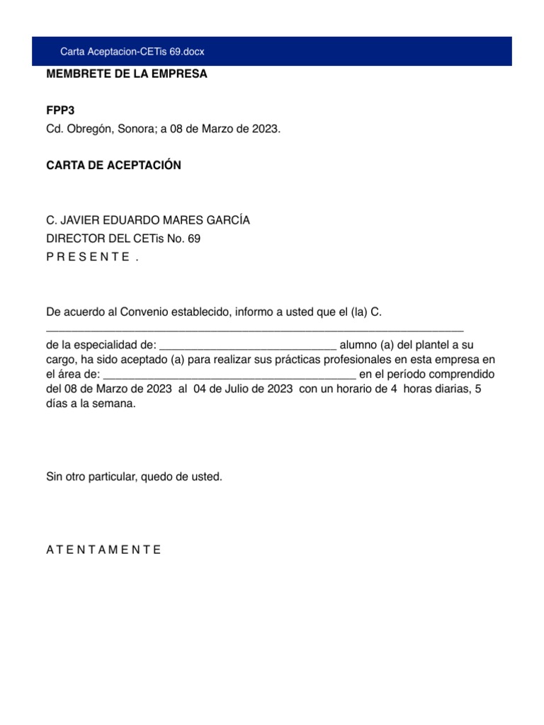 Carta Aceptacion-CETis 69 PDF | PDF