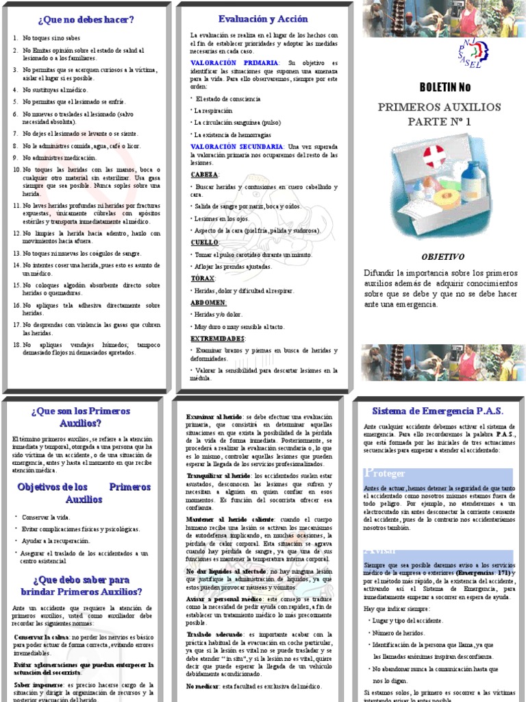 BOLETIN #15 - Triptico Primeros Auxilios Nuevo | PDF | Primeros auxilios | Medicina CLINICA
