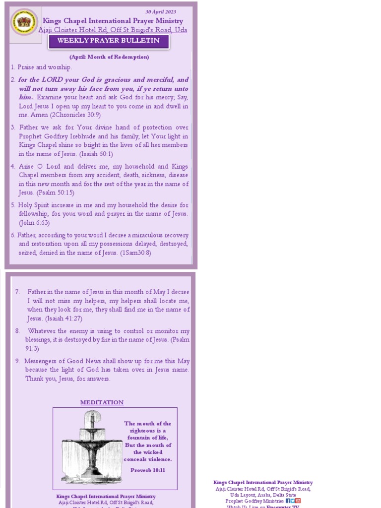 Weekly Prayer Bulletin - May 2023 | PDF