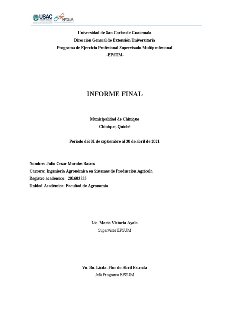 6. ejemplo de Informe-Final.docx | PDF | Seguridad alimentaria | Alimentos