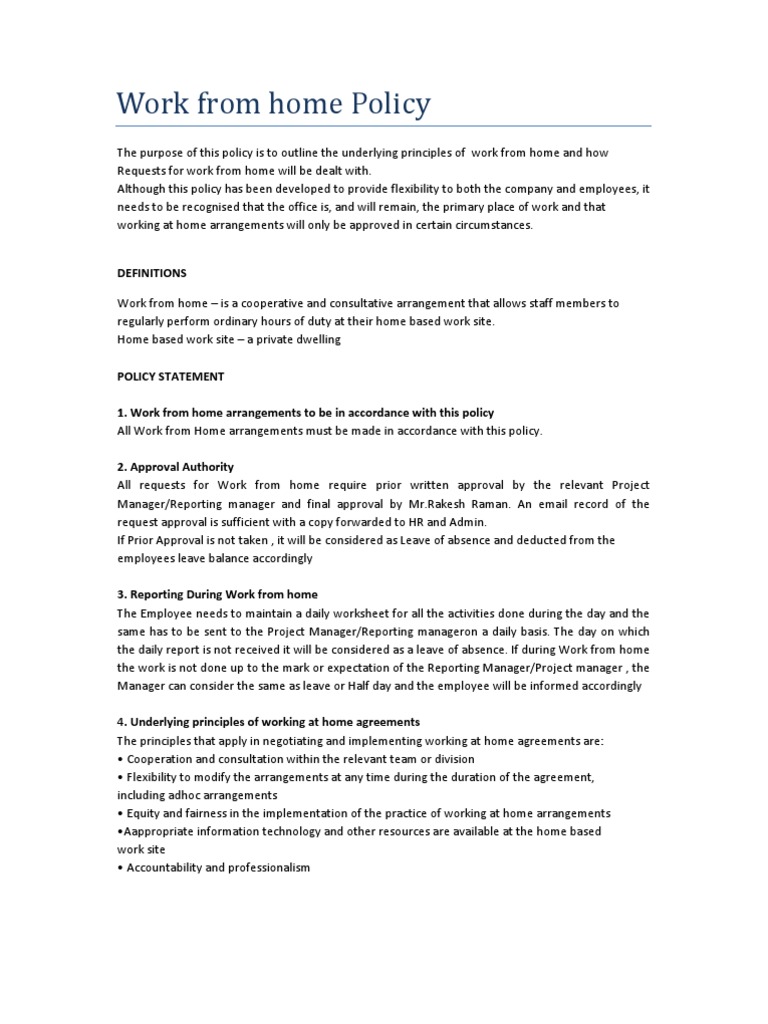 WFH Policy | PDF | Telecommuting | Leave Of Absence