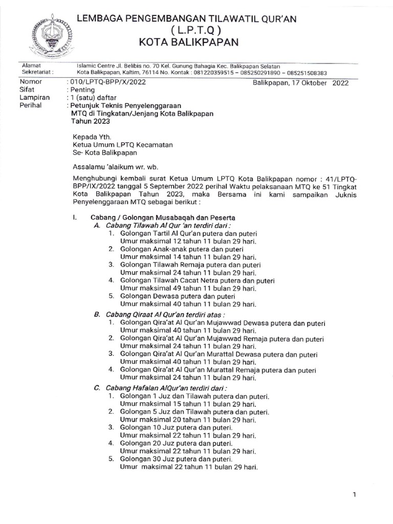 Juknis MTQ 2023 | PDF
