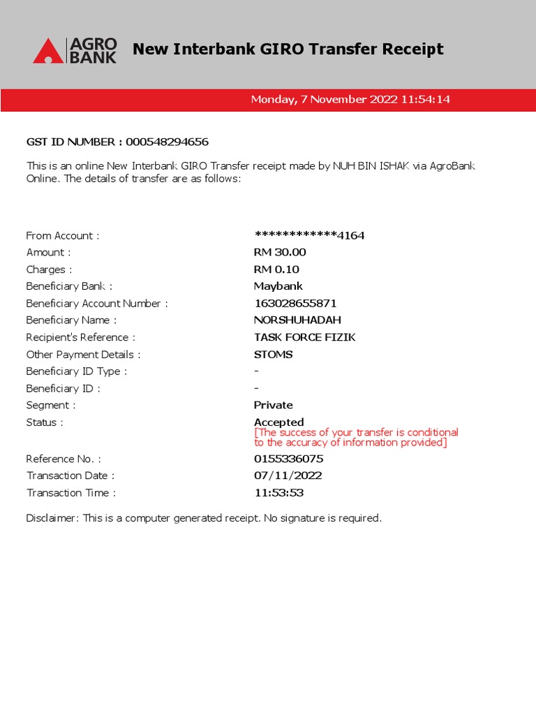 Interbank GIRO Transfer Receipt | PDF