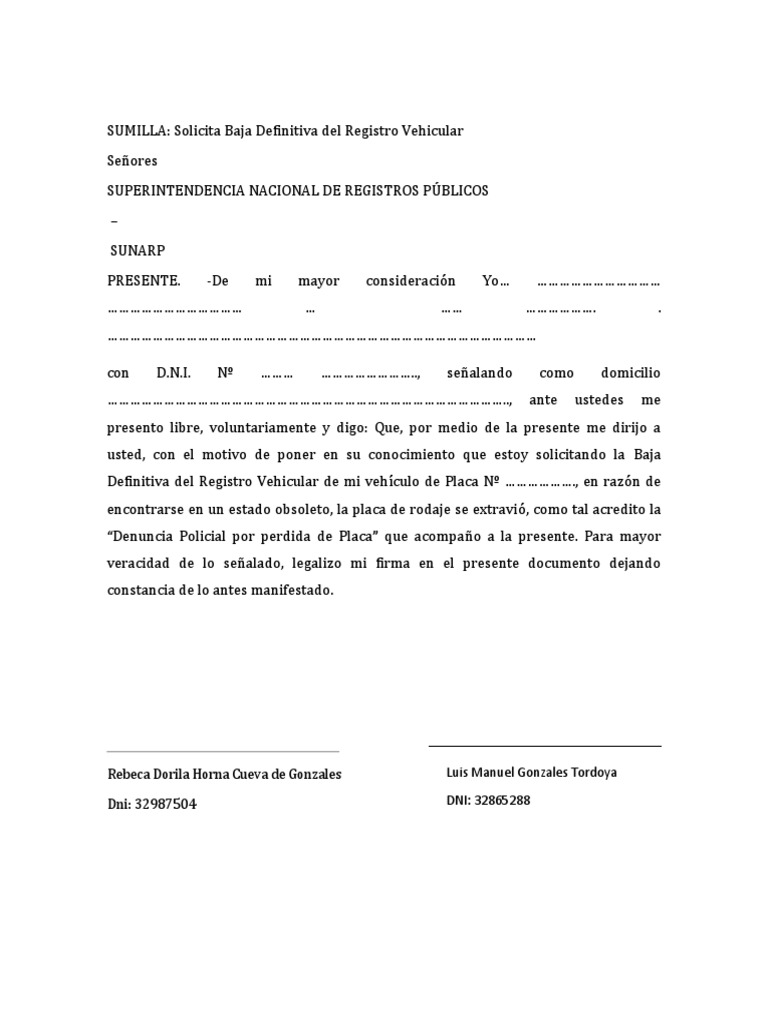 Solicitud de Baja Definitiva Vehicular | PDF | Derecho