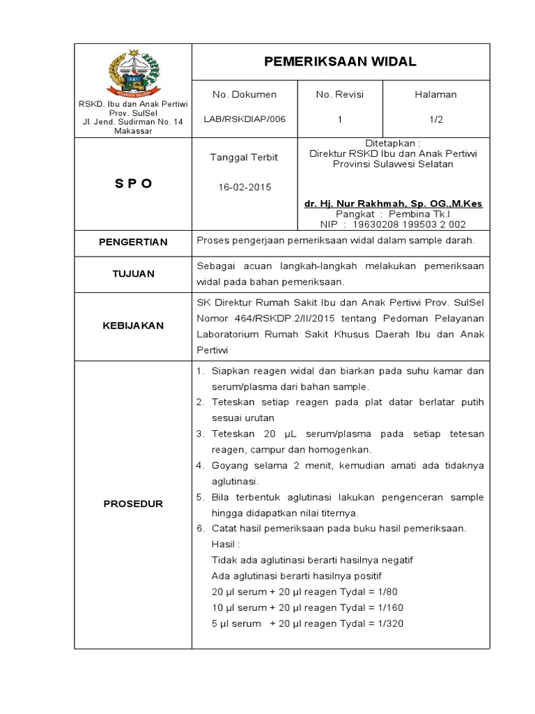 LAB006-SPO PEMERIKSAAN WIDAL | PDF