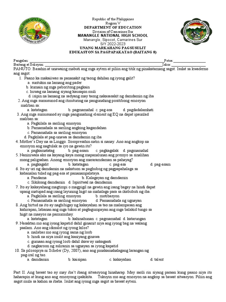 Esp 8 3rd Quarter Exam | PDF