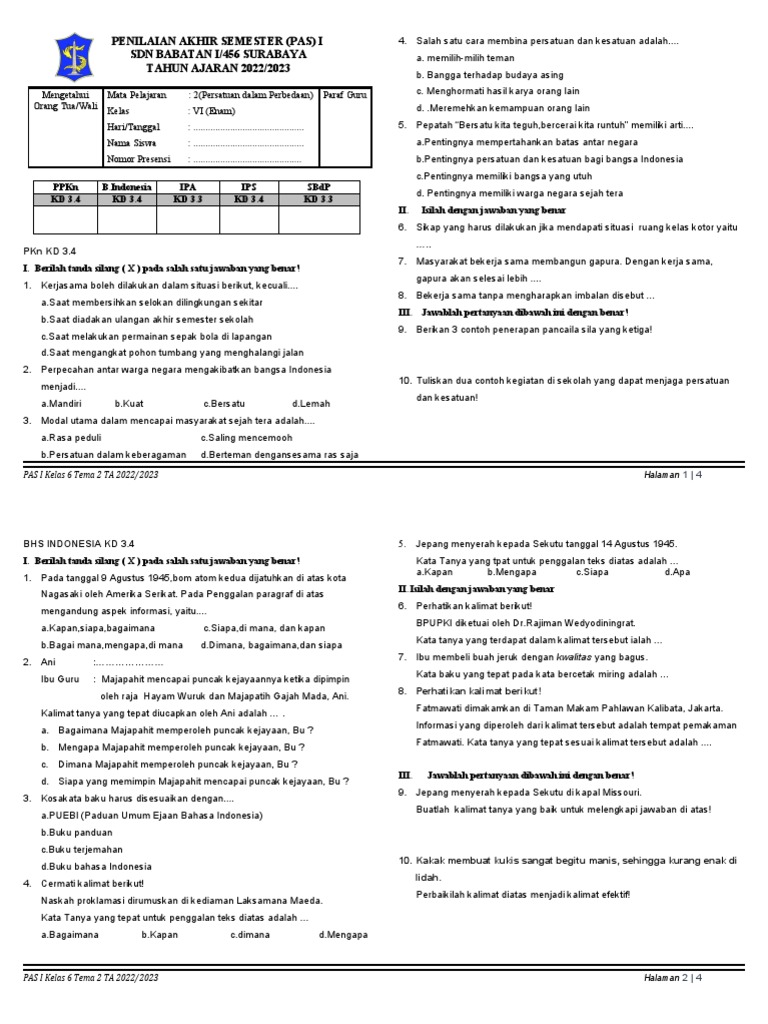 Pas Tema 2 Kelas 6. | PDF