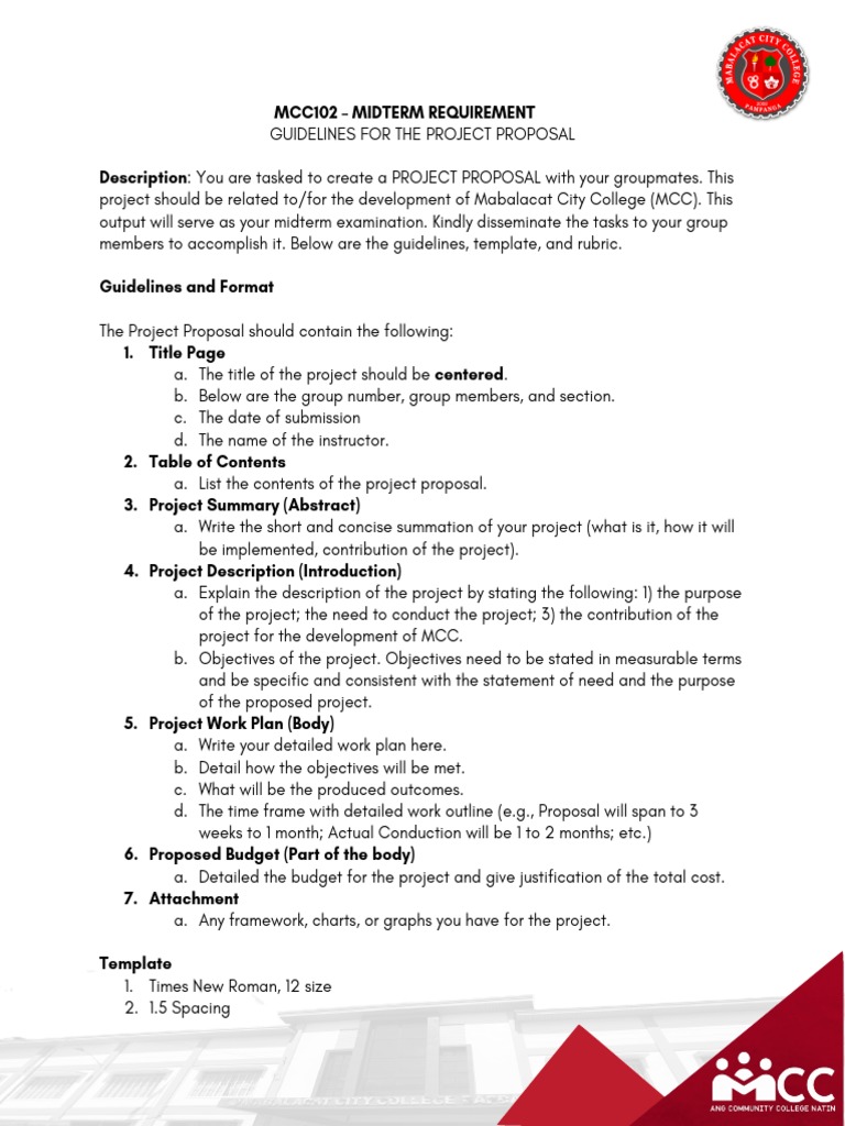 MCC102 Project Proposal Midterm Requirement PDF | PDF | Rubric (Academic)