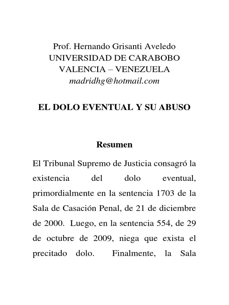 Abuso del Dolo Eventual en Venezuela | PDF