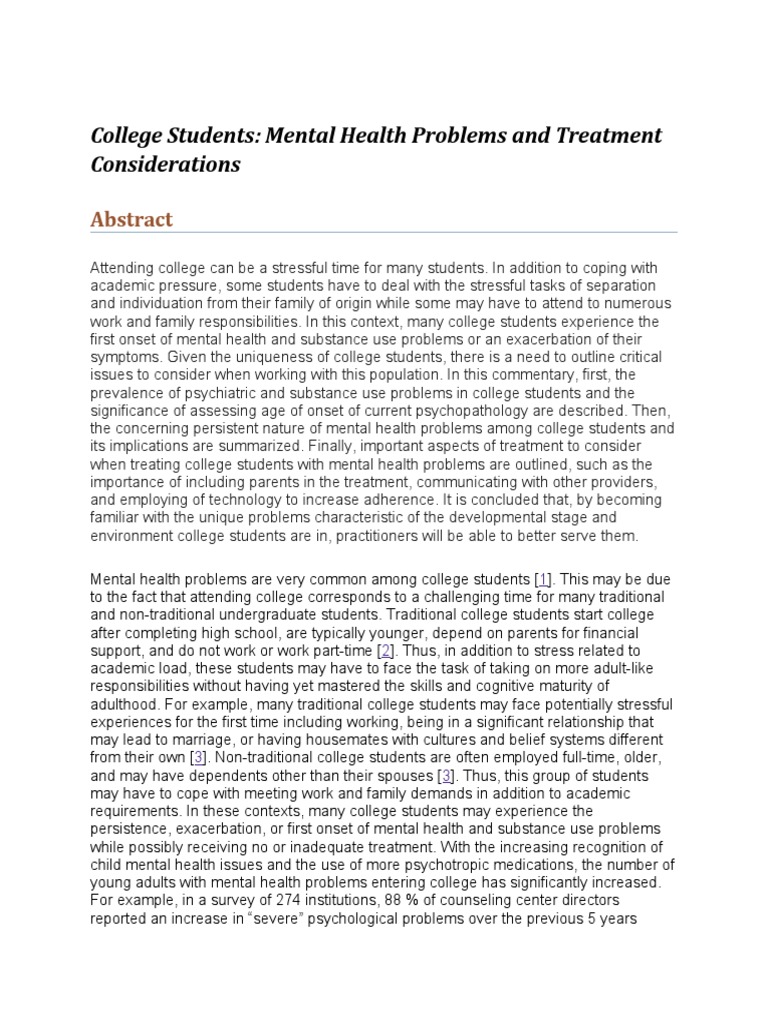 College Students Mental Health Problems and Treatment Considerations ...