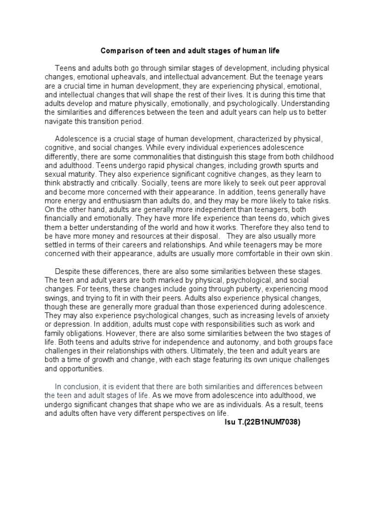 Comparison of Teen and Adult Stages of Human Life | PDF | Adolescence ...
