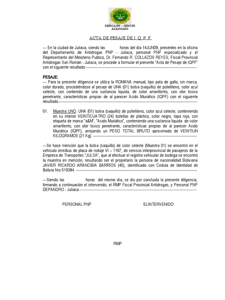 Acta de Pesaje de Iqpf | PDF