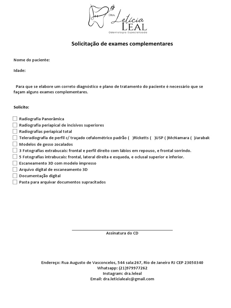 Solicitação de Exames Complementares | PDF