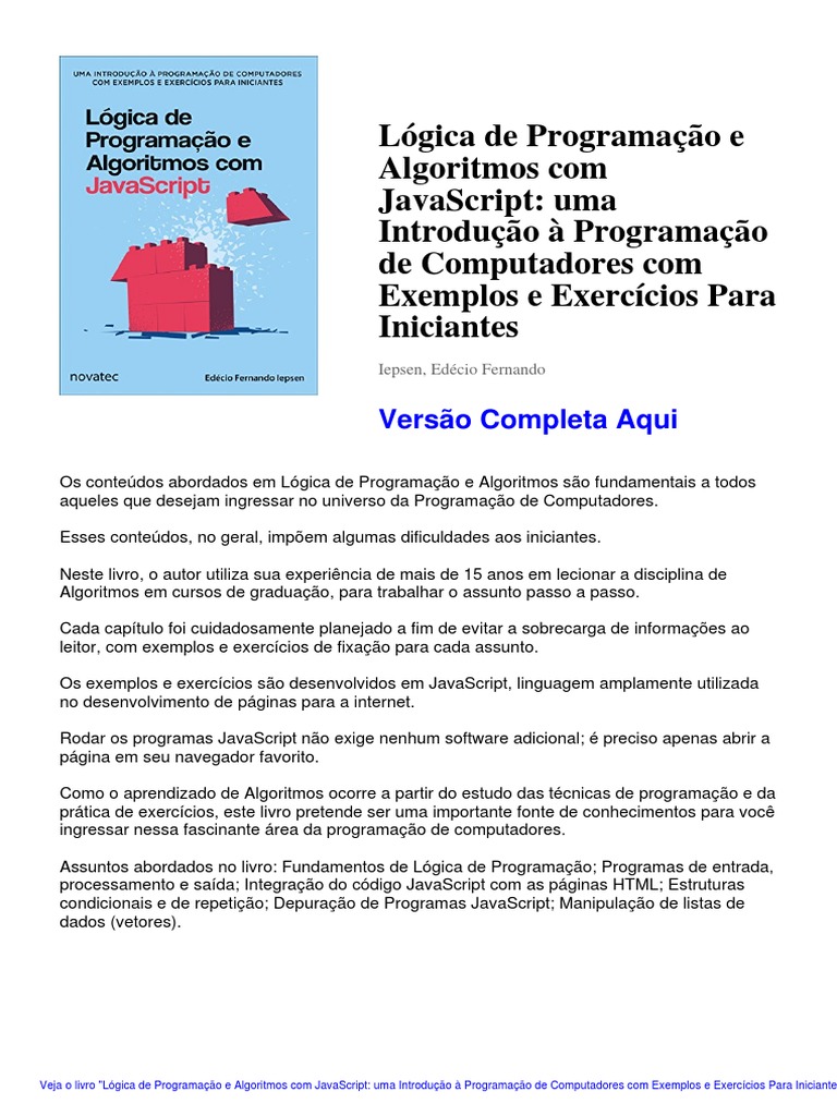 Lógica de Programação E Algoritmos Com Javascript: Uma Introdução À ...