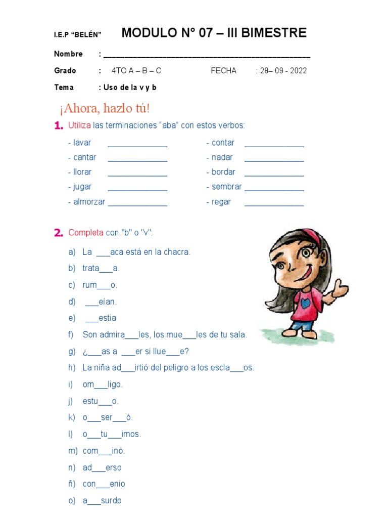 Uso de V y B en 4to Grado | PDF