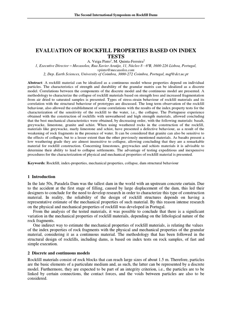 Evaluation of Rockfill Properies Based On Index Tests | PDF | Strength ...