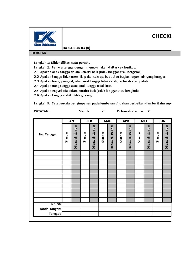 Checklist Inspeksi Tangga Portable | PDF