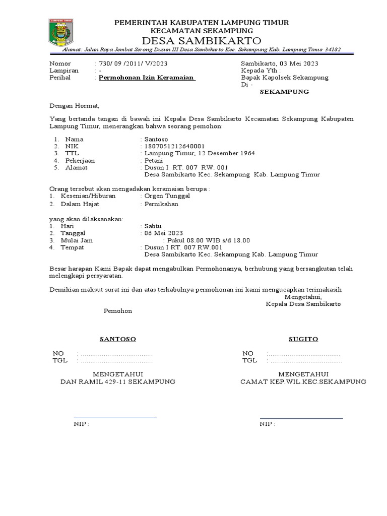 Surat Izin Keramaian D | PDF