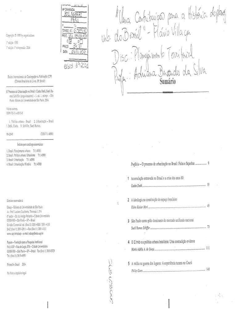 VILLAÇA, Flávio. Uma Contribuição Para a História do Planejamento ...