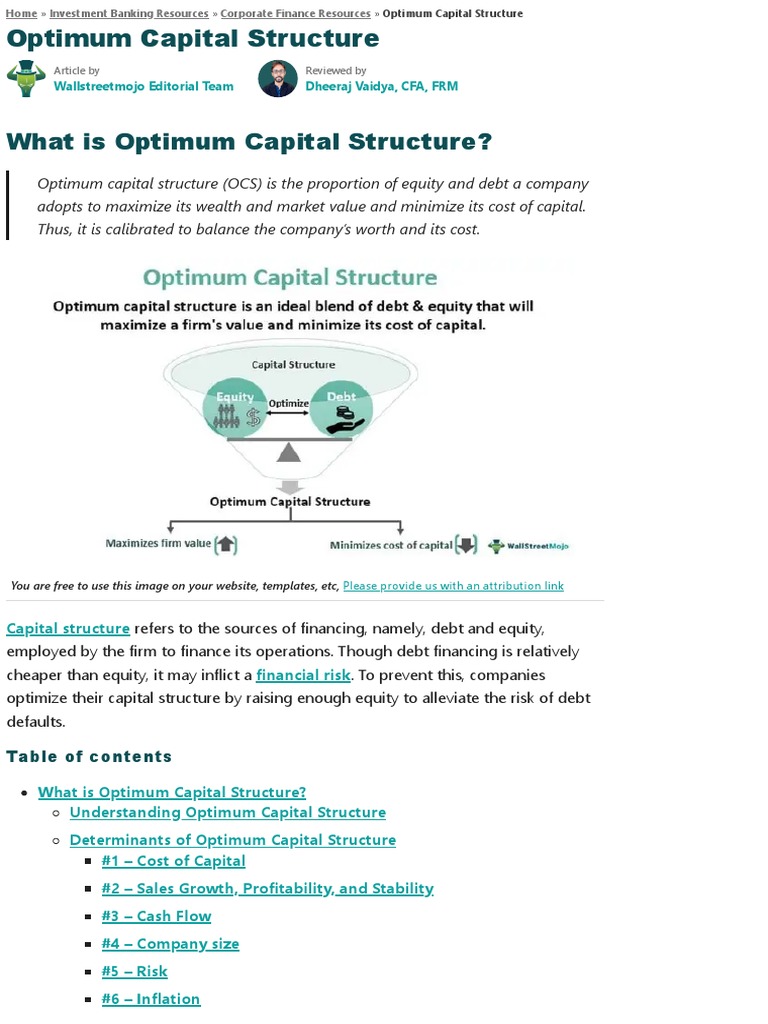 Optimum Capital Structure - Definition, Example, Determinants - Assignment 5 | PDF