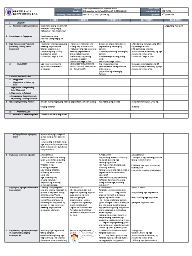 DLL - Epp 5 - Q4 - W2 | PDF