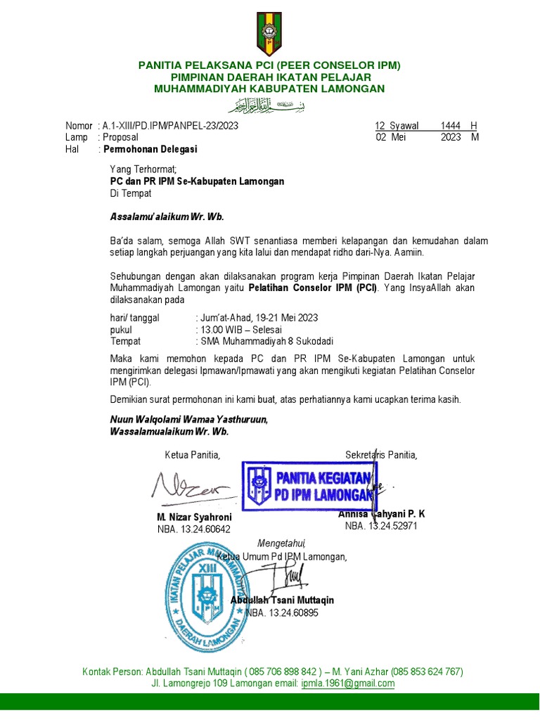 Permohonan Delegasi PC & PR IPM LMG PDF | PDF