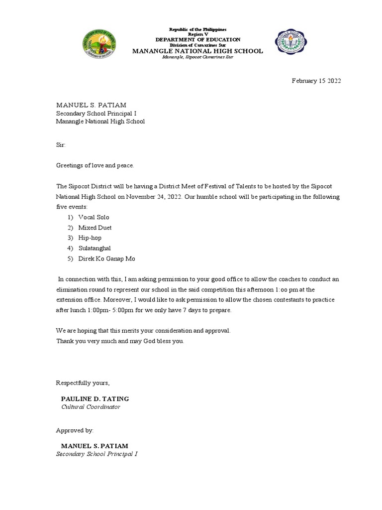 Permission Letter For Practice FOR DISTRICT MEET 2022 | PDF