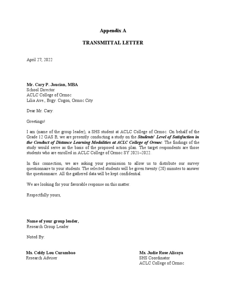 Research Transmittal Letter | PDF