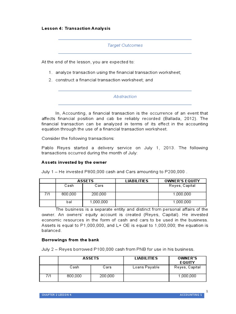 Analyzing Transactions | PDF | Equity (Finance) | Expense