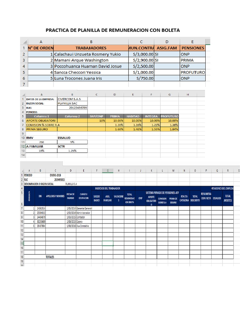 Practica de Planilla de Remuneracion Con Boleta | PDF