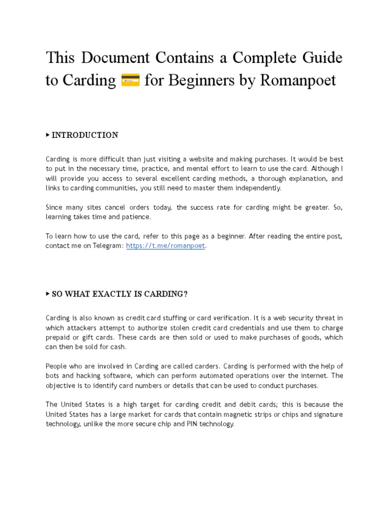 This Document Contains A Complete Guide To Carding ? For Beginners by Romanpoet | PDF | Credit ...