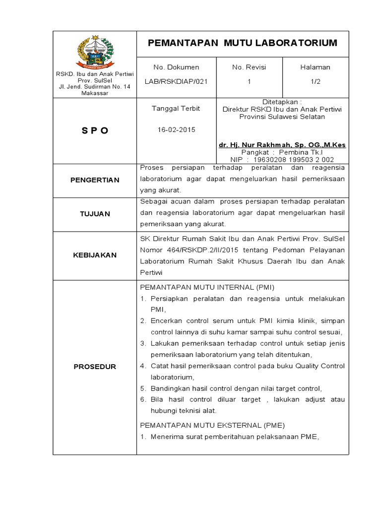 Lab021-Spo Pemantapan Mutu Laboratorium | PDF