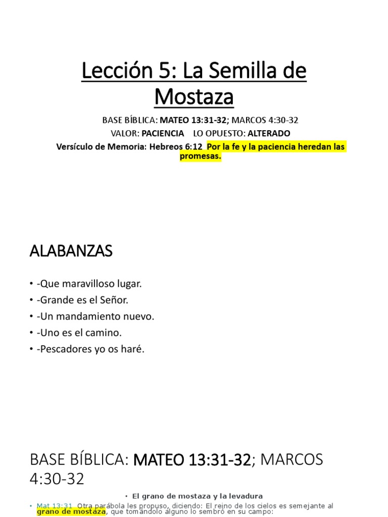 La Parábola de la Semilla de Mostaza | PDF