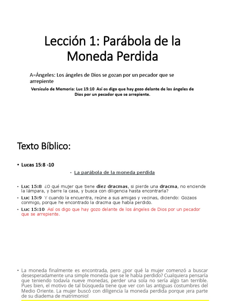 Lección 1 - La Parábola de La Moneda Perdida PDF | PDF | Creencia y doctrina cristiana ...