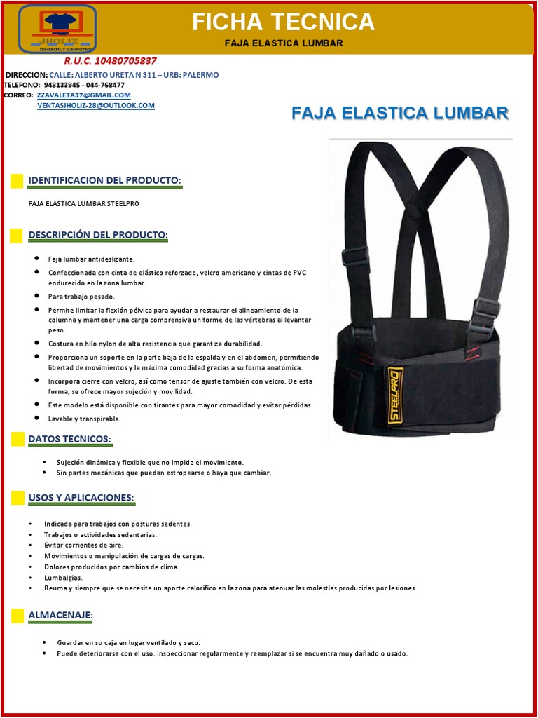 Ficha Tecnica de Faja Lumbar PDF | PDF
