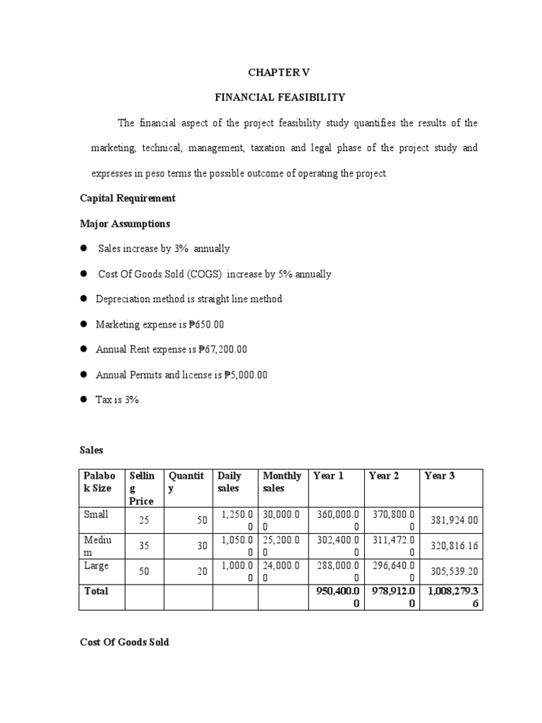 Assessing the Financial Feasibility of Yumpy Palabok: A Three Year Financial Projection and ...