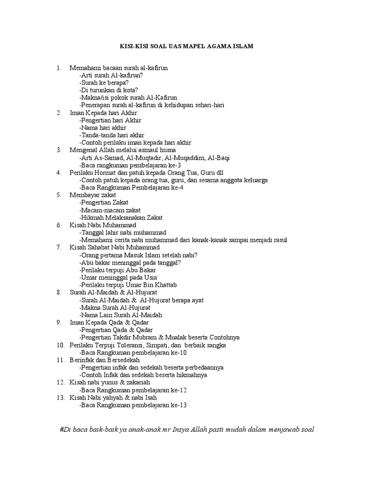 Kisi Kisi Agama KLS 6 Pai | PDF | Agama & Spiritualitas