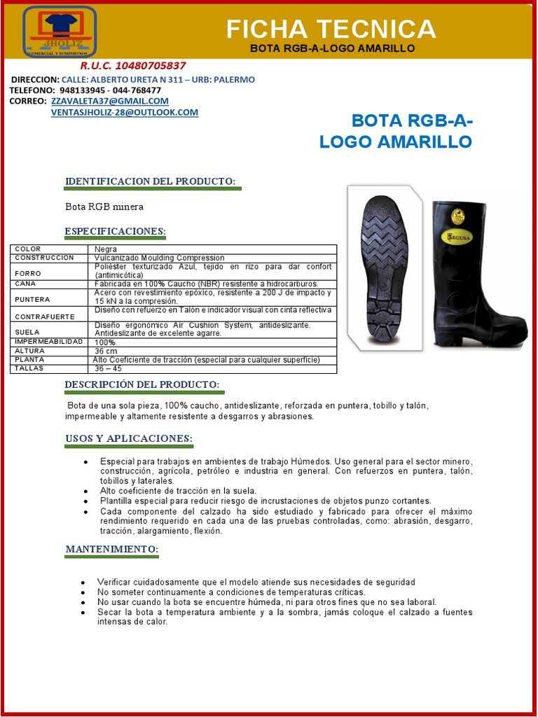 Ficha Tecnica Botas Segusa PDF | PDF | Tecnología