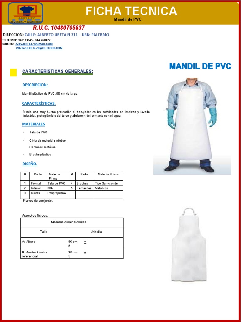Ficha Tecnica Mandil PVC PDF | PDF