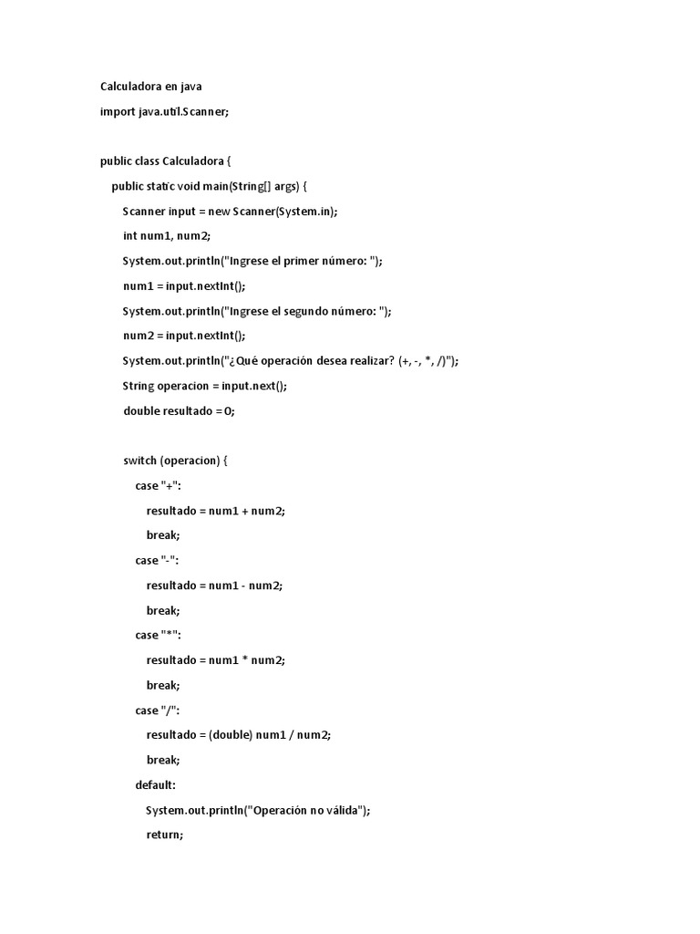 Calculadora en java.docx | PDF