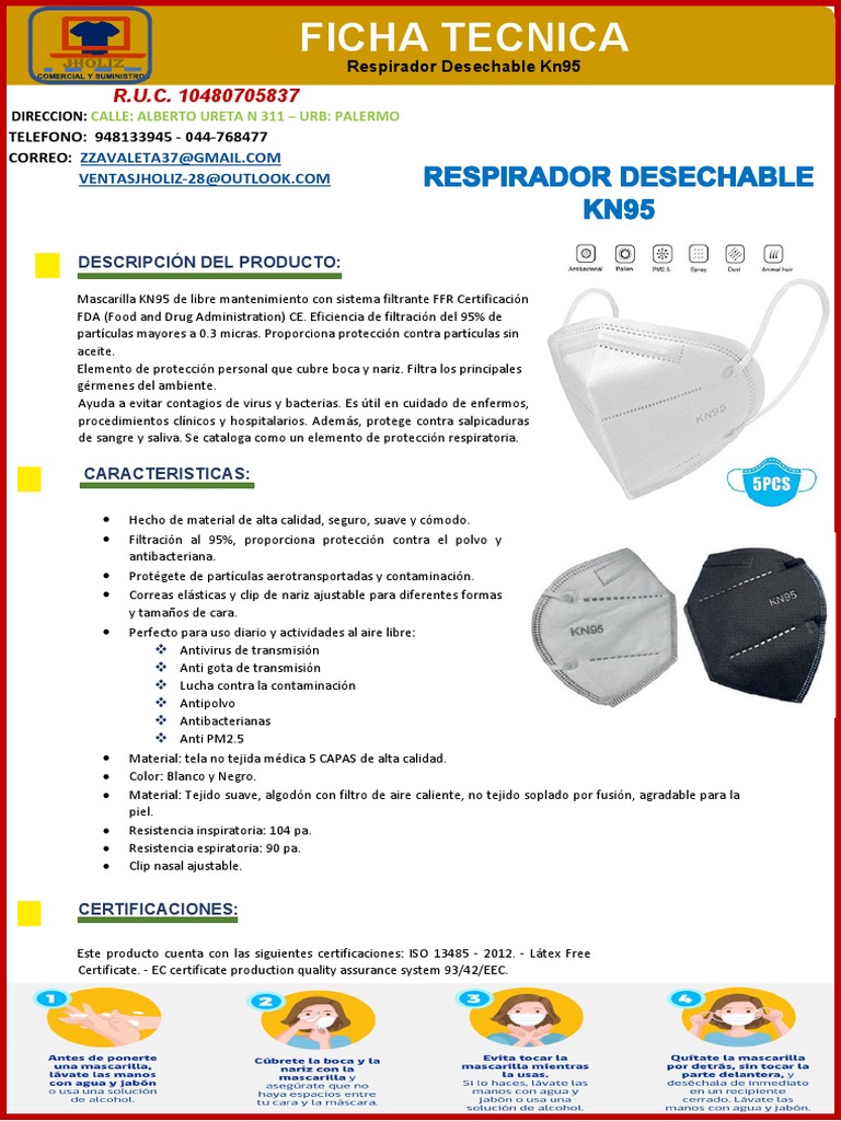Ficha Tecnica Mascarilla KN95 | PDF