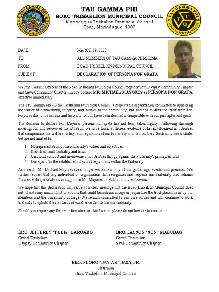 Declaration of Persona Non Grata | PDF