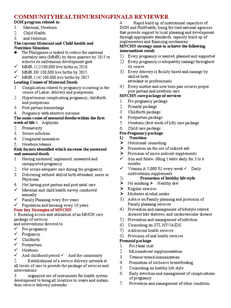 CHN Finals Reviewer 1 | PDF